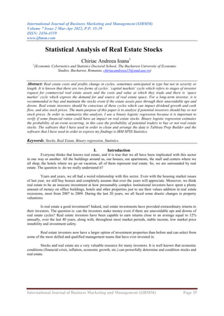 Statistical Analysis of Real Estate Stocks | PDF