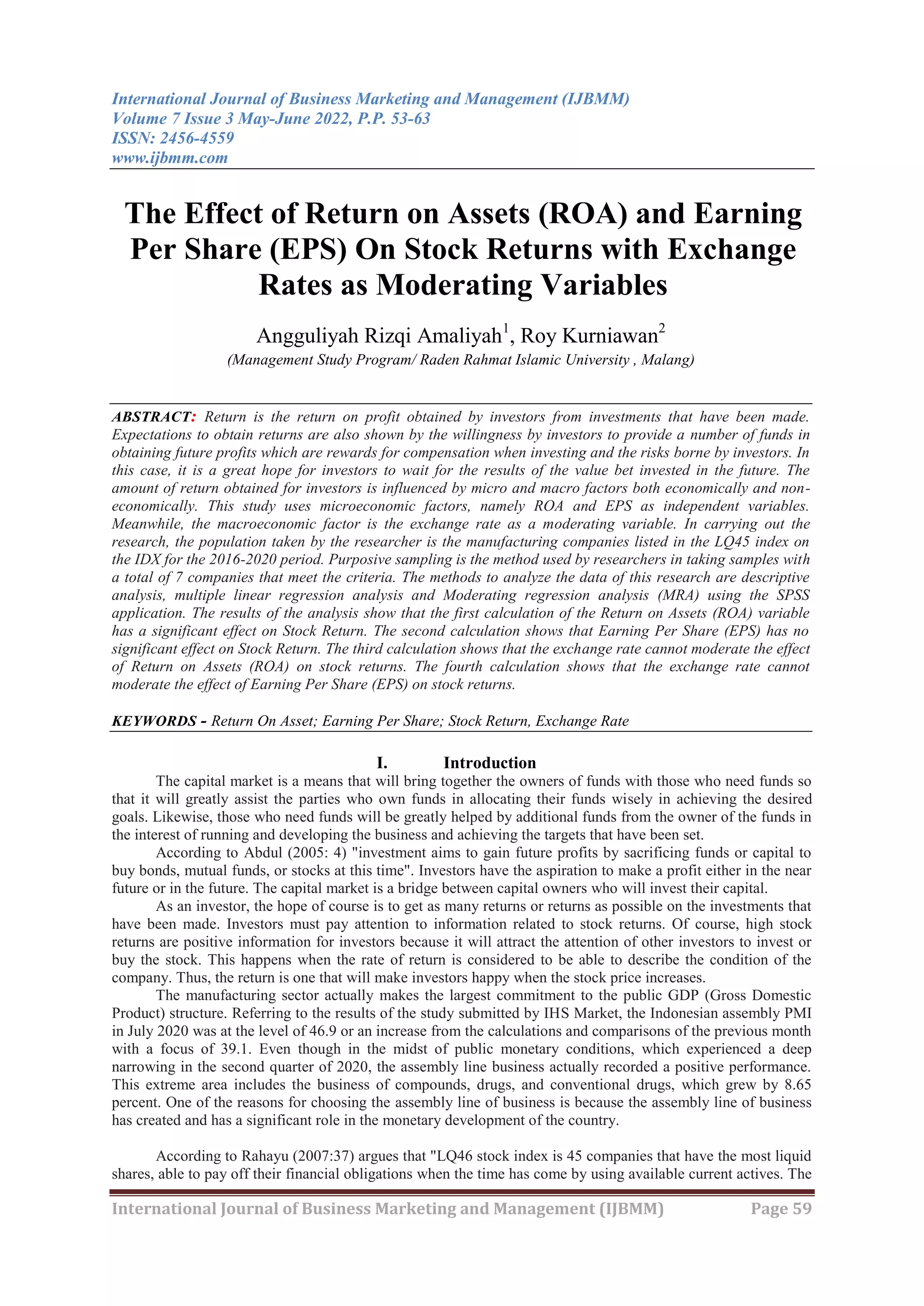 The Effect of Return on Assets (ROA) and Earning Per Share (EPS) On ...