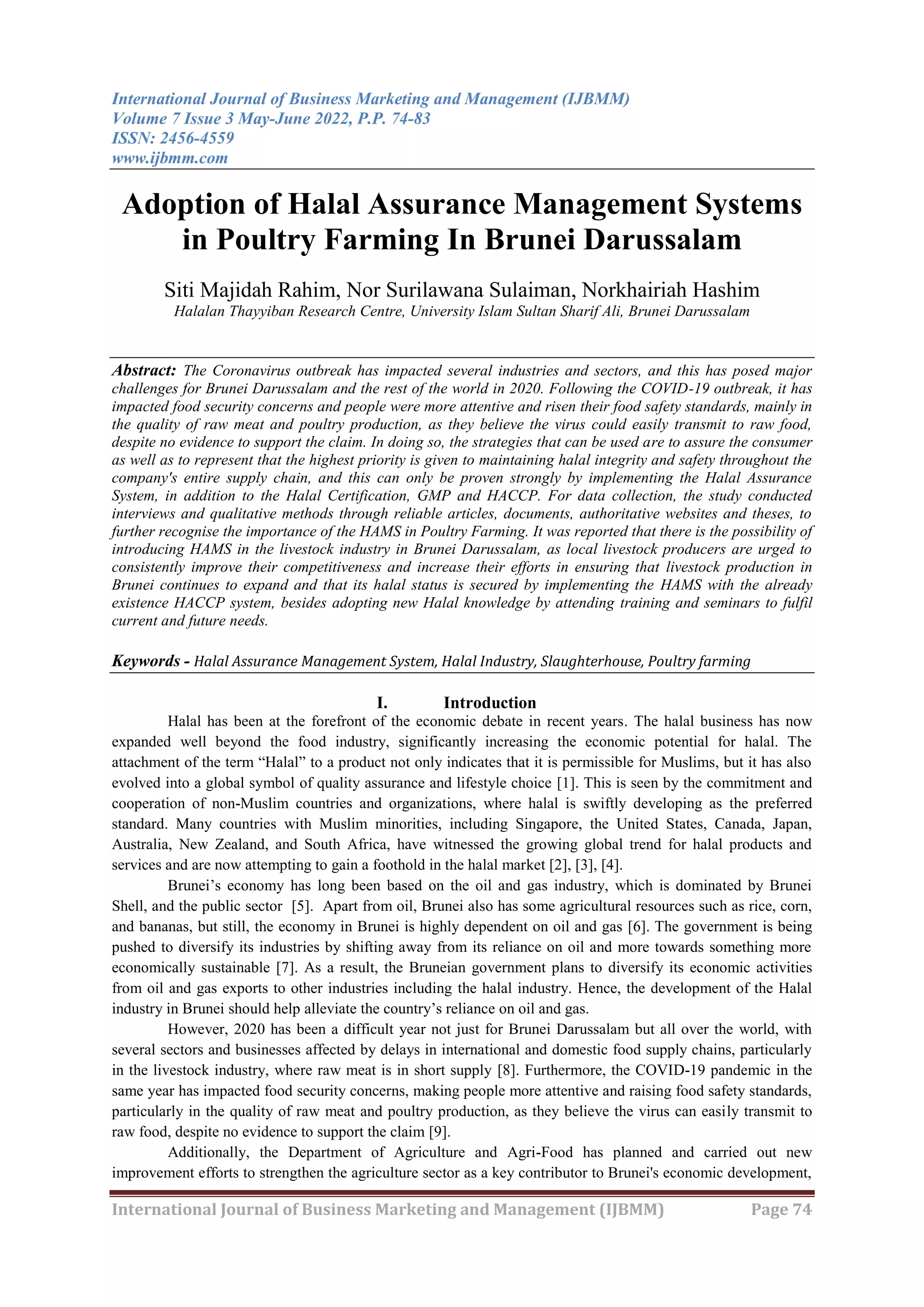 Adoption of Halal Assurance Management Systems in Poultry Farming In ...