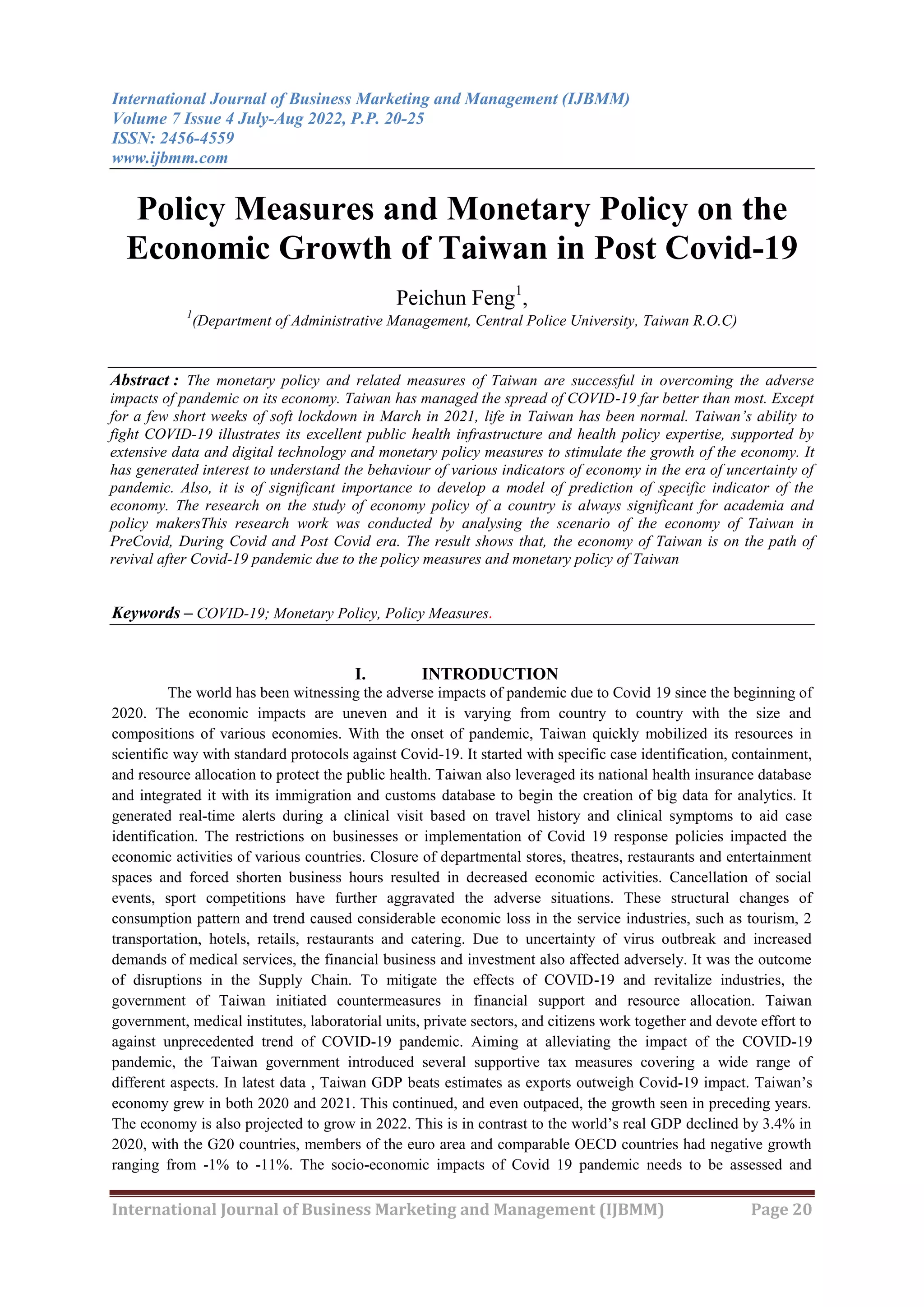 Policy Measures and Monetary Policy on the Economic Growth of Taiwan in ...