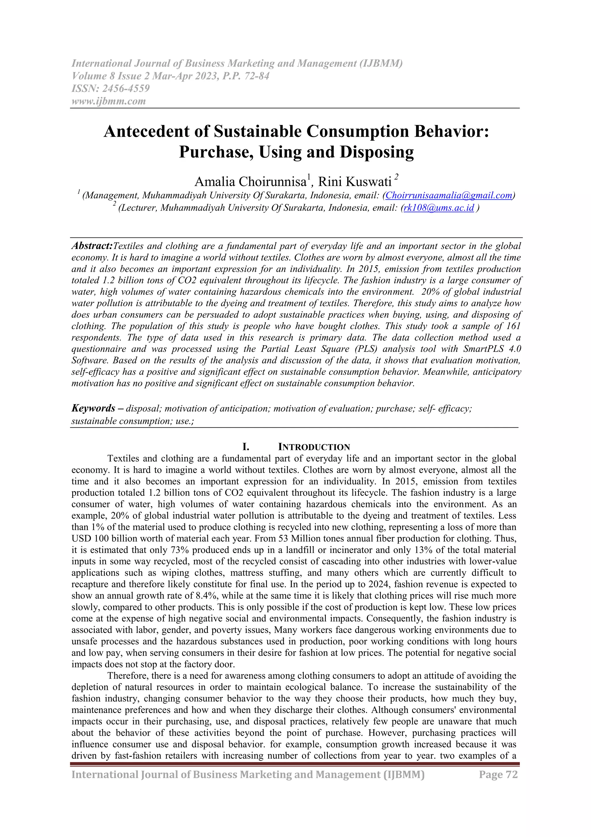 Antecedent of Sustainable Consumption Behavior: Purchase, Using and Disposing | PDF