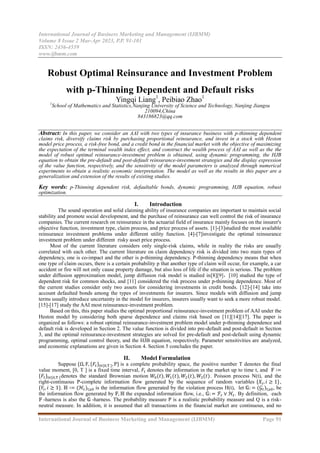 Robust Optimal Reinsurance and Investment Problem with p-Thinning Dependent and Default risks ...