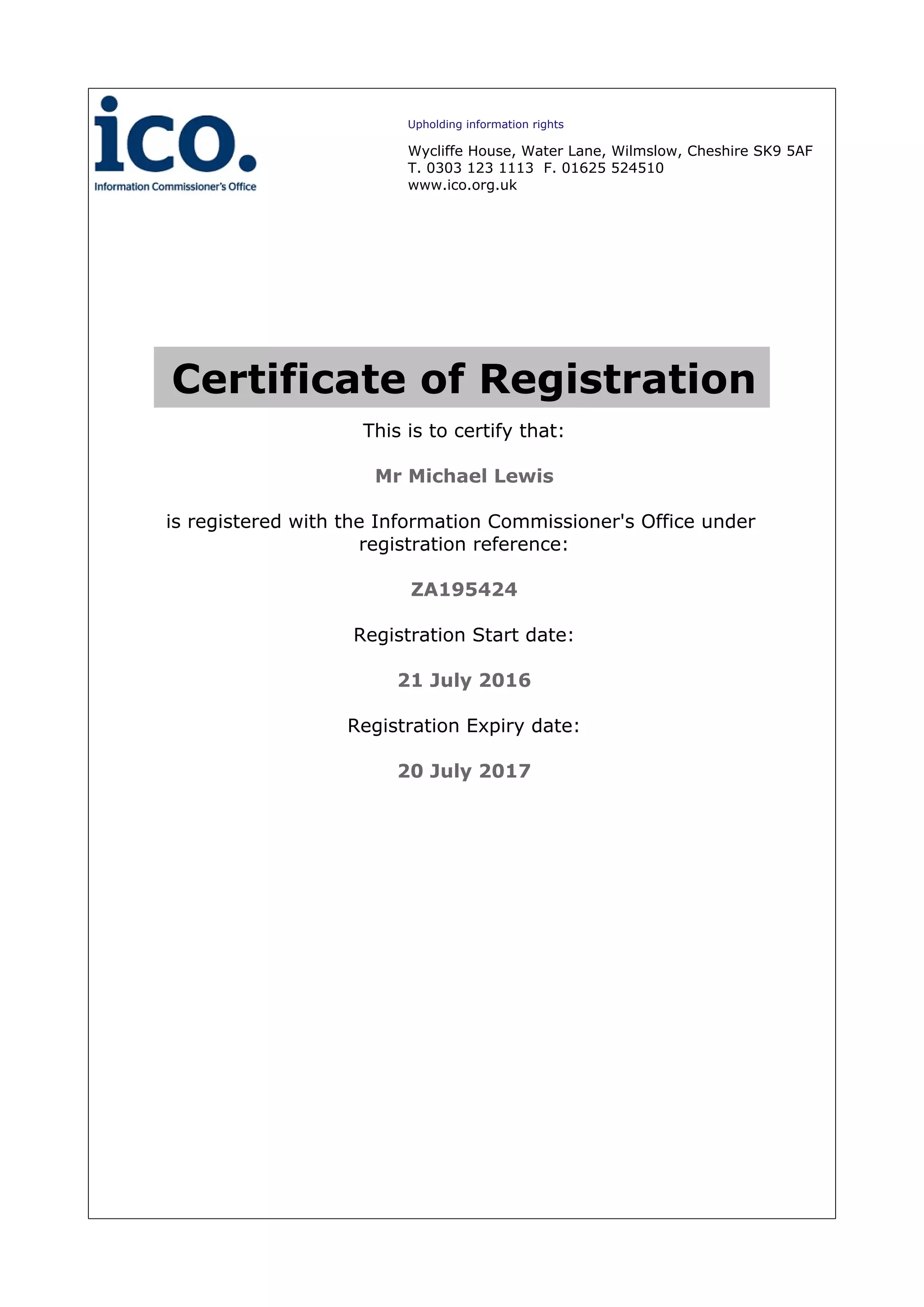 ICO Registration Certificate | PDF