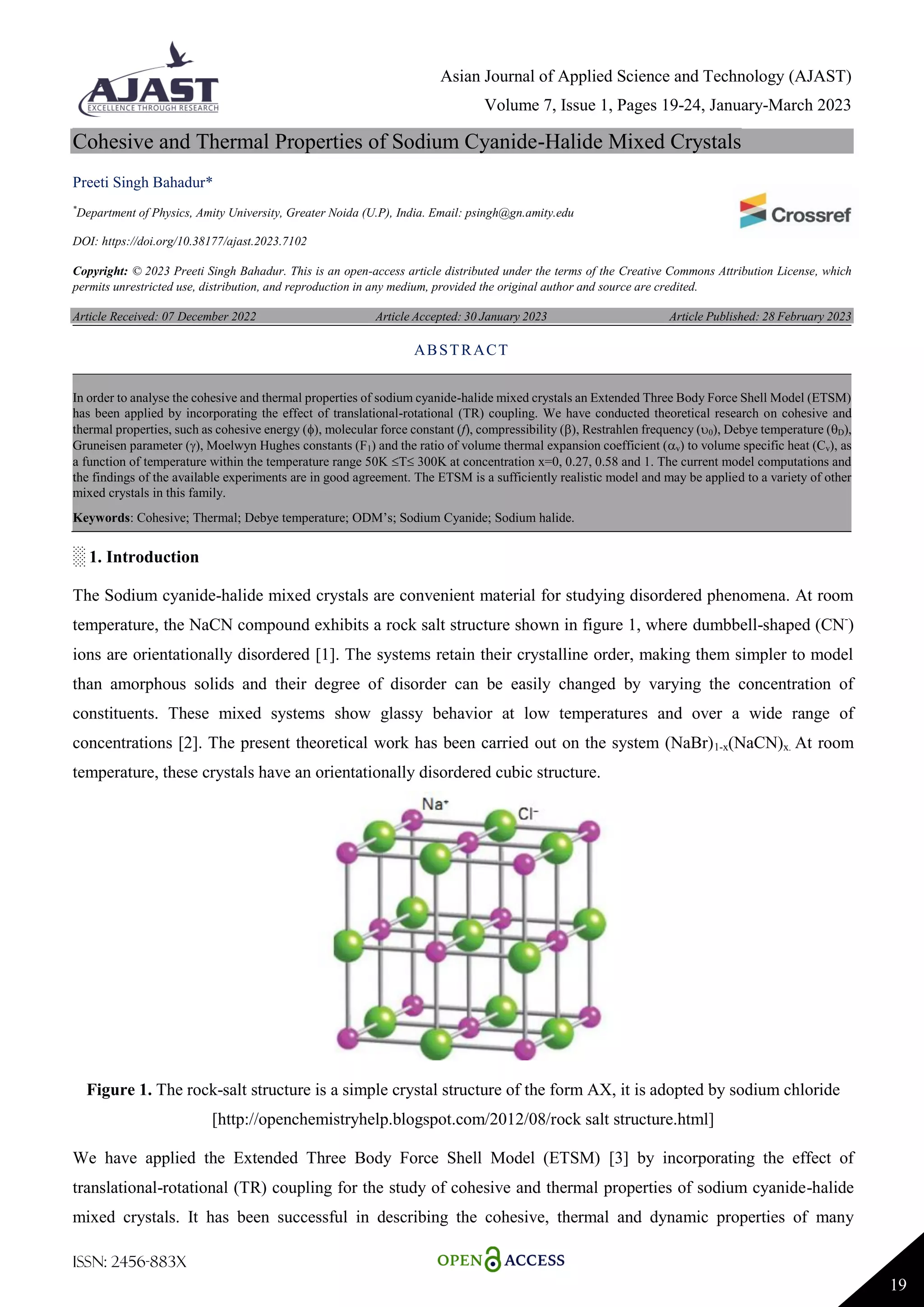 Cohesive and Thermal Properties of Sodium Cyanide-Halide Mixed Crystals ...