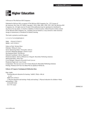 Teaching Physical Education for Learning 6th Edition Judith Rink | PDF