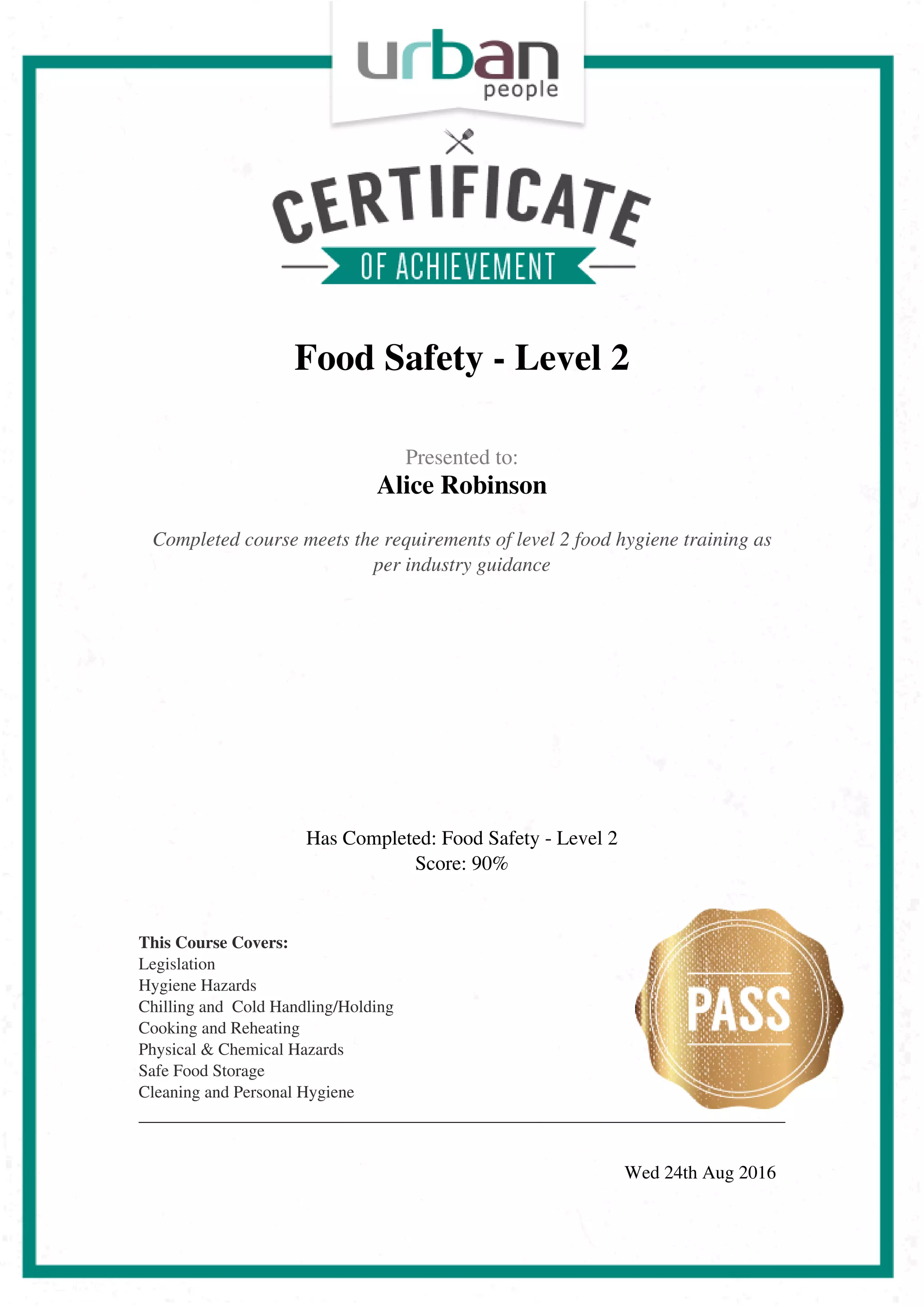 food Sfety Certificate | PDF
