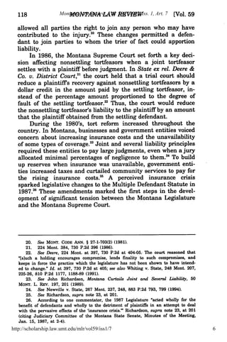 Settlement or Release Under Montanas Multiple Defendant Statute | PDF