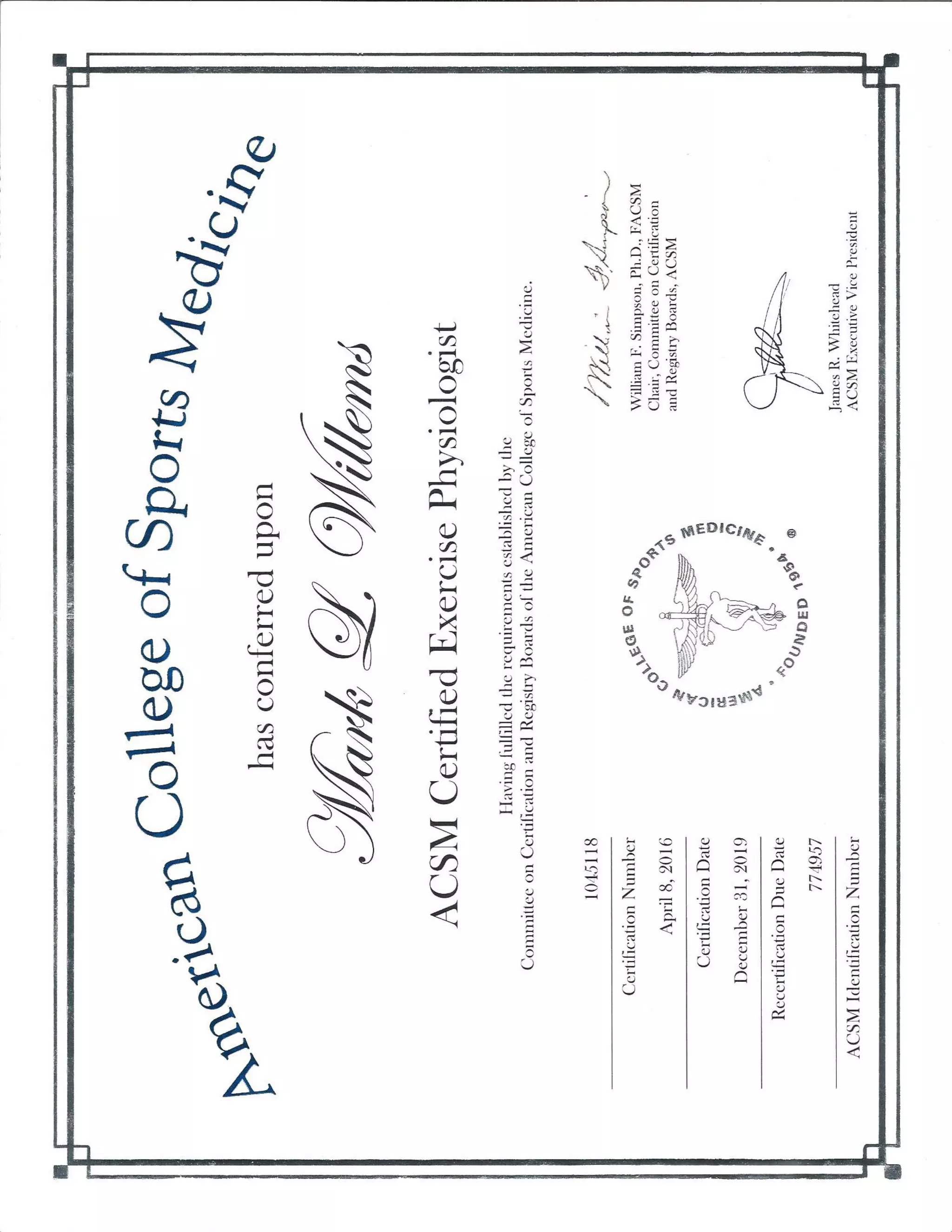 Exercise Physiologist Certificate | PDF