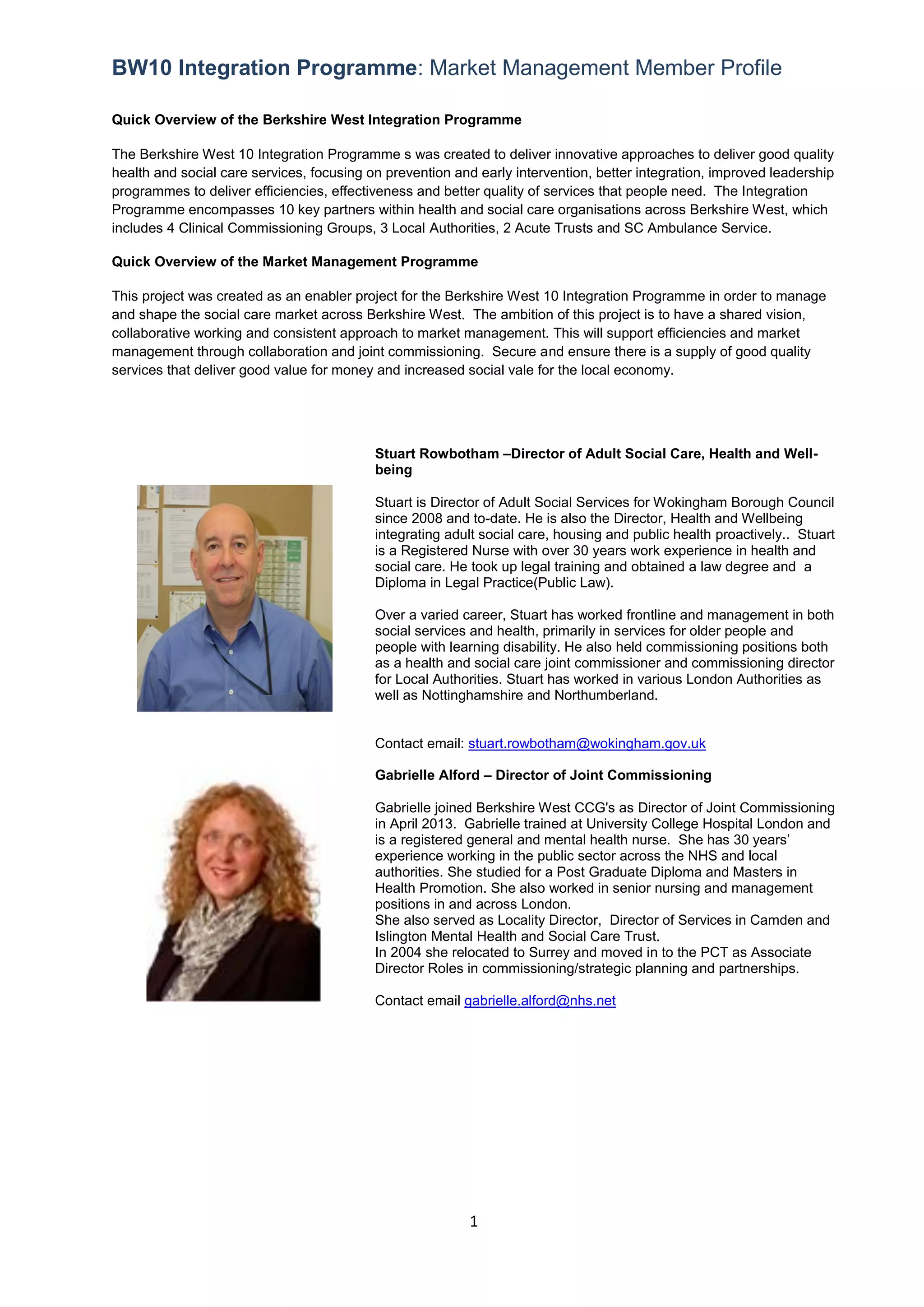 BW10 Integration Programme member profile page | PDF