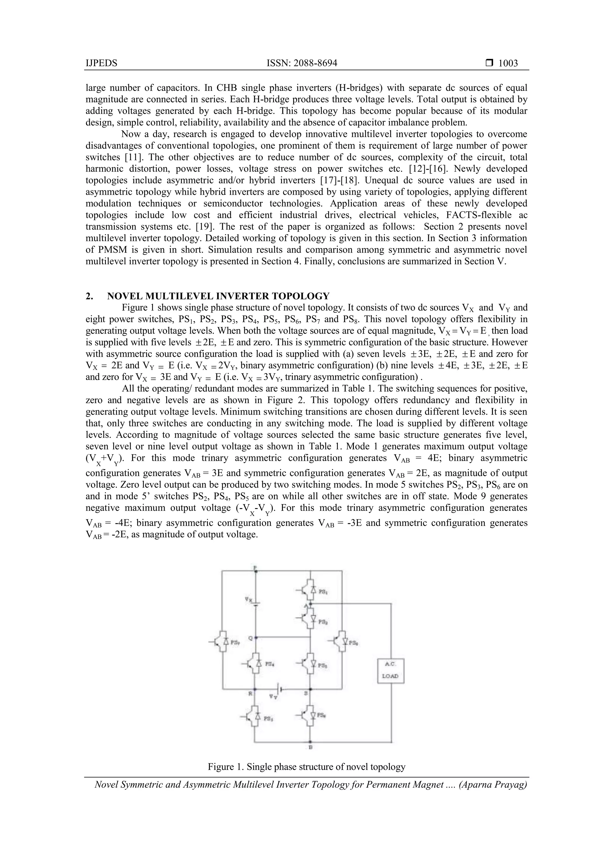Novel Symmetric and Asymmetric Multilevel Inverter Topology for Permanent Magnet Synchronous ...