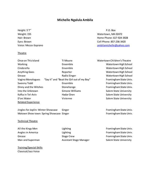 Michelle's Official BFA Resume | DOCX