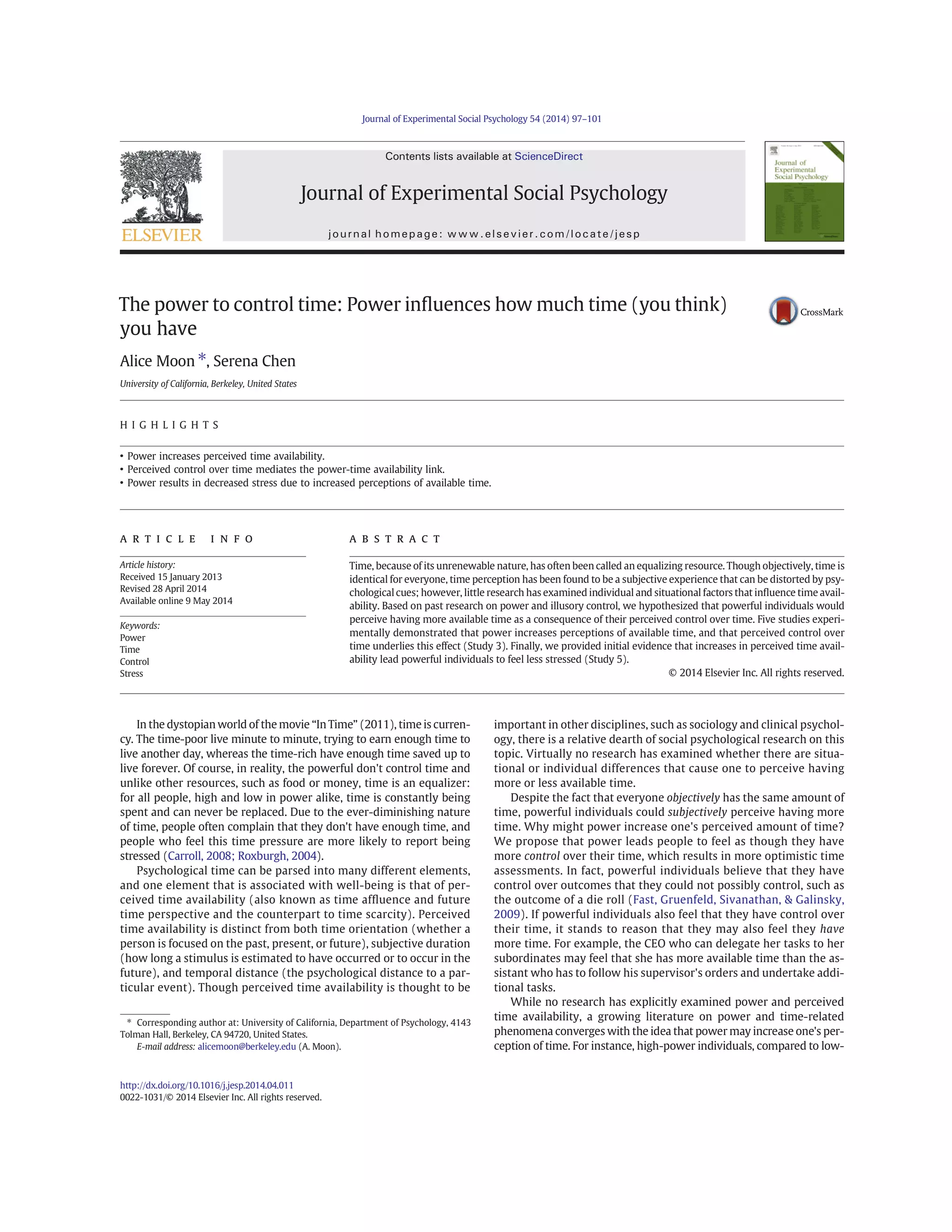 Moon & Chen (2014) - The Power to Control Time | PDF