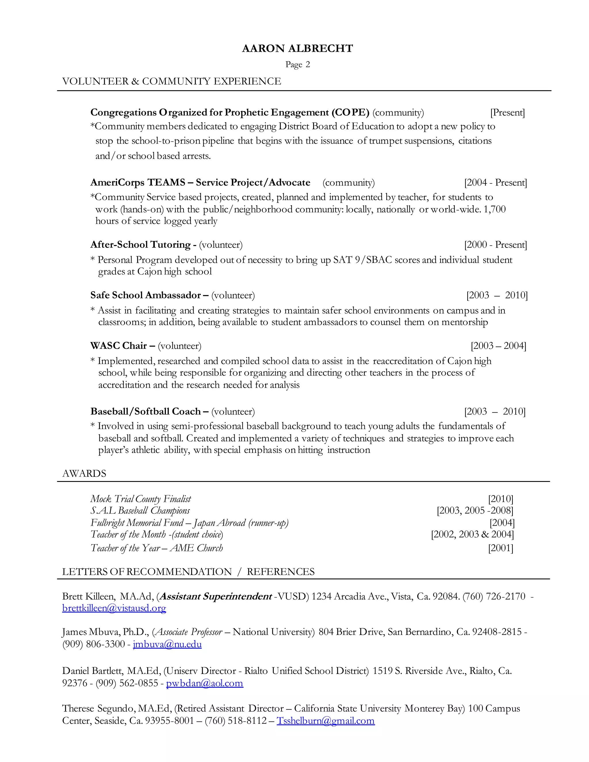 Aaron Albrecht Resume (Pg2) | DOCX