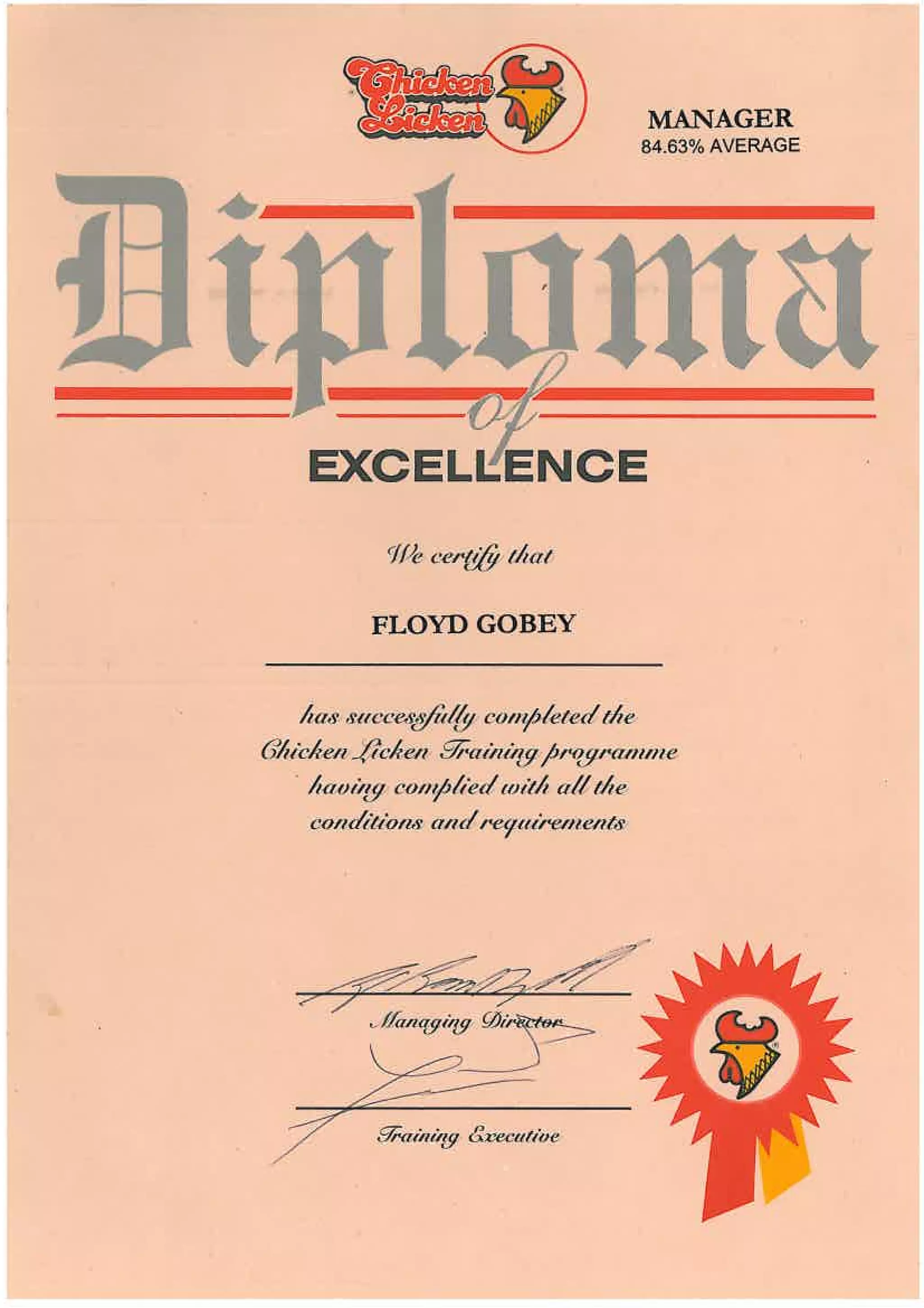 Chicken Licken Certificate | PDF