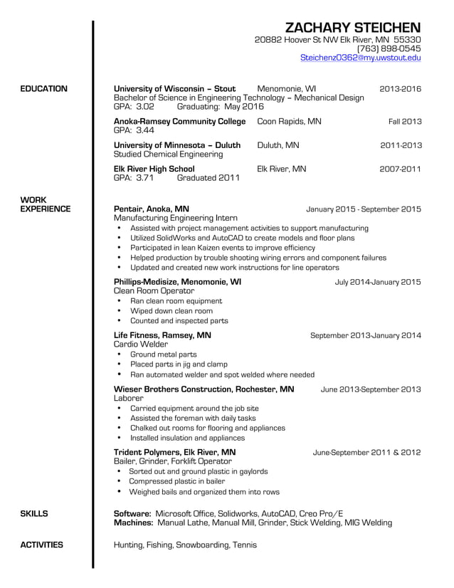 ZACHARY STEICHEN 2016 resume | PDF