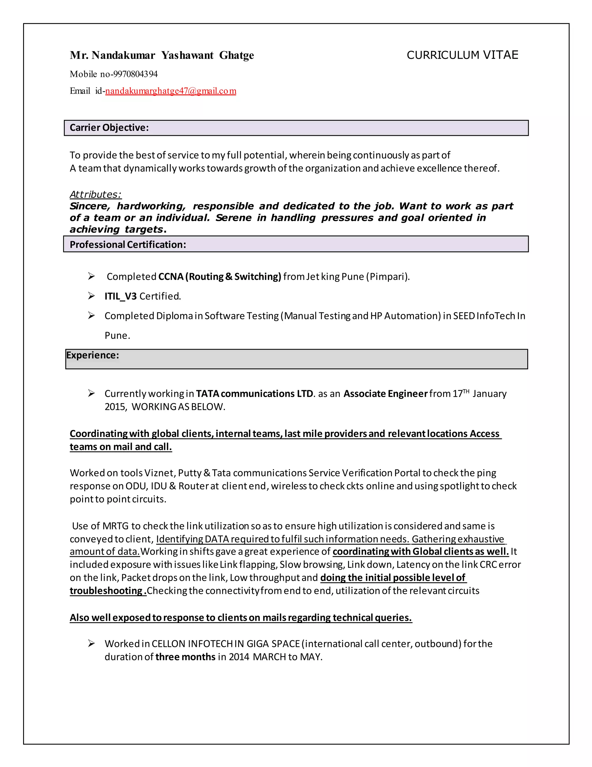 NANDAKUMAR GHATGE | DOCX | Computer Networking | Computing