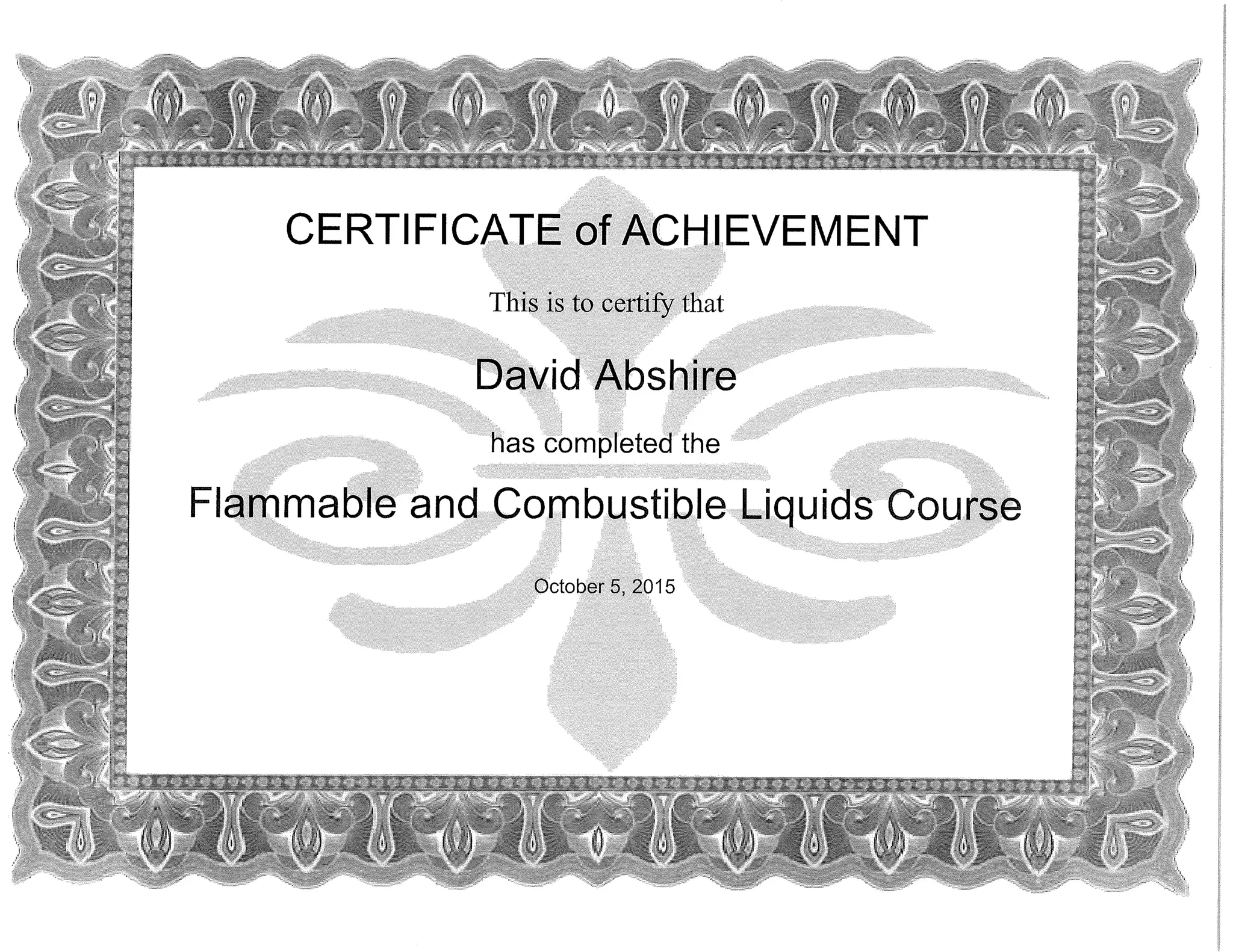 certificate Flammable and Combustible Liquids Course | PDF