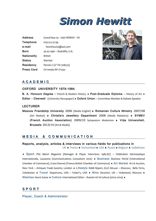 Simon Hewitt CV 2016 | DOC | Cricket | Sports
