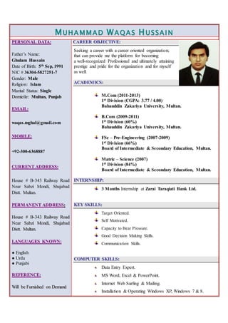 Muhammad Waqas Hussain's CV | DOC
