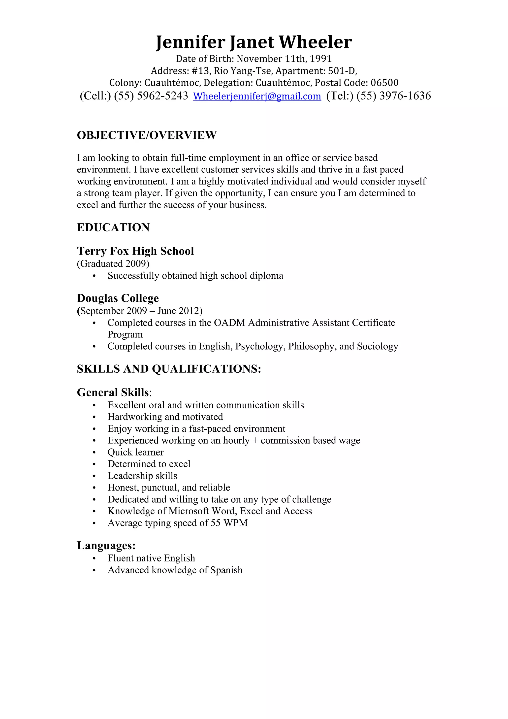 Resume Jennifer Janet Wheeler | PDF