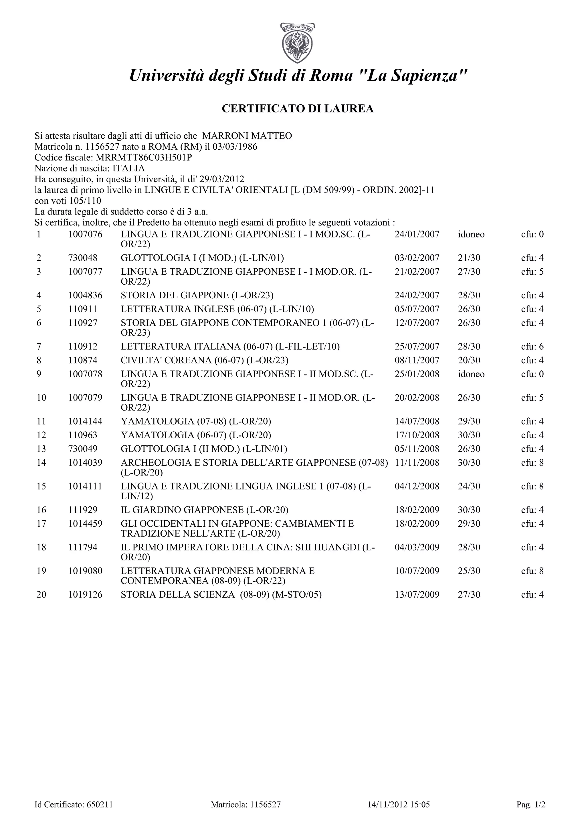 Certificato Laurea ed Esami | PDF