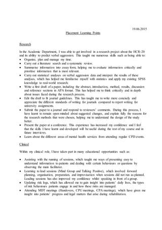 Placement Learning Points | DOCX | Physical Therapy | Wellness