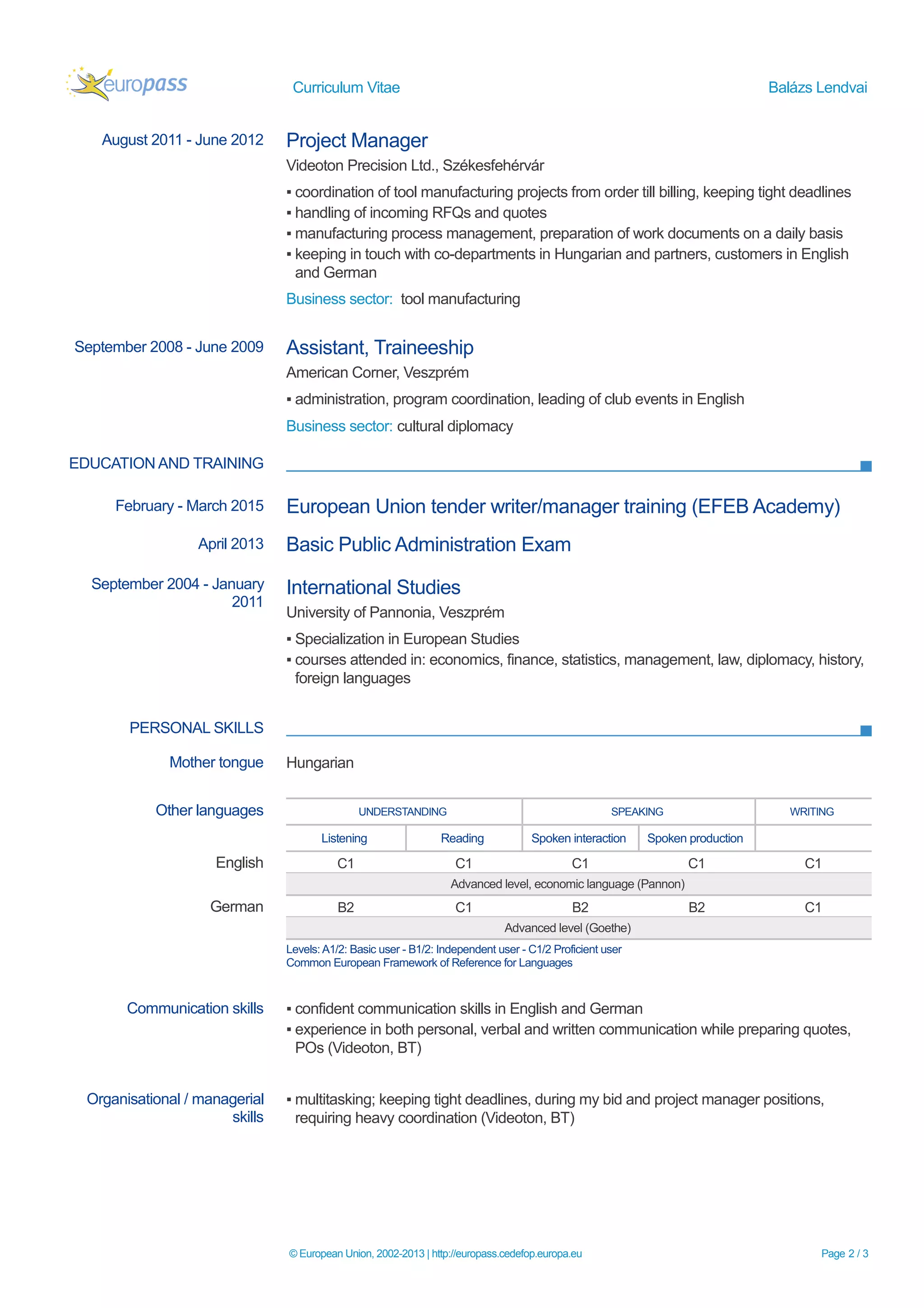 Balázs Lendvai CV | DOC | Resume Writing and Advice | Job Search