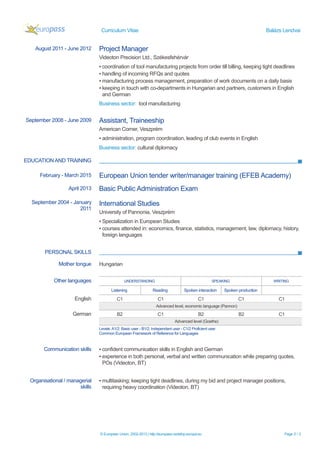 Balázs Lendvai CV | DOC | Resume Writing and Advice | Job Search