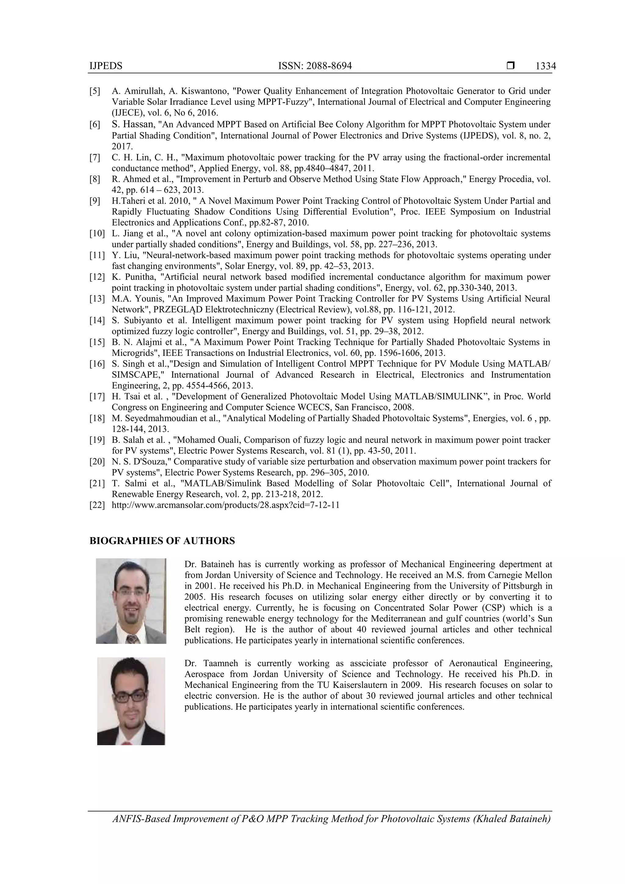 Adaptive Neuro-Fuzzy Inference System-based Improvement of Perturb and Observe Maximum Power ...