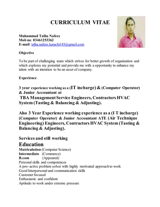CV OF MUHAMMAD TALHA | PDF