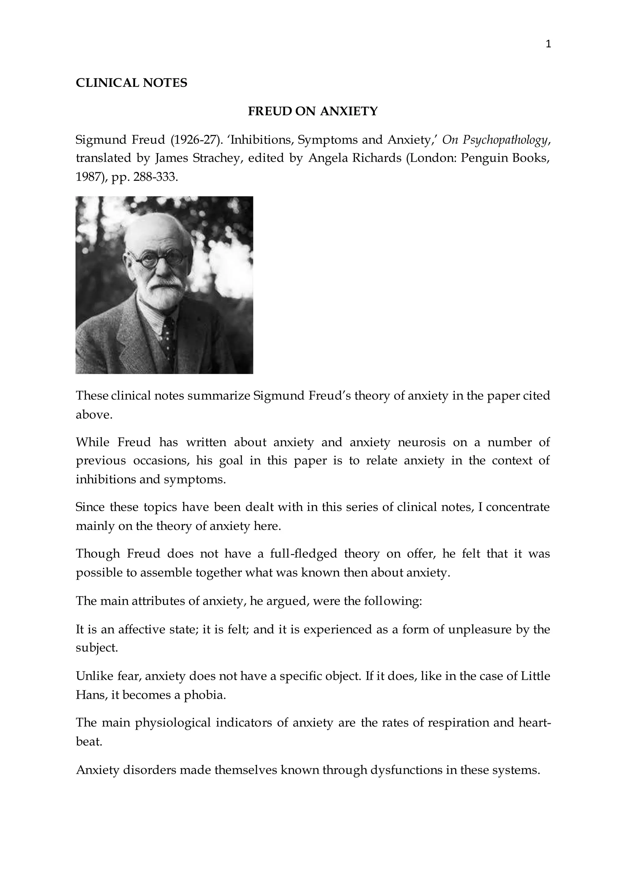Freud on Anxiety | DOCX