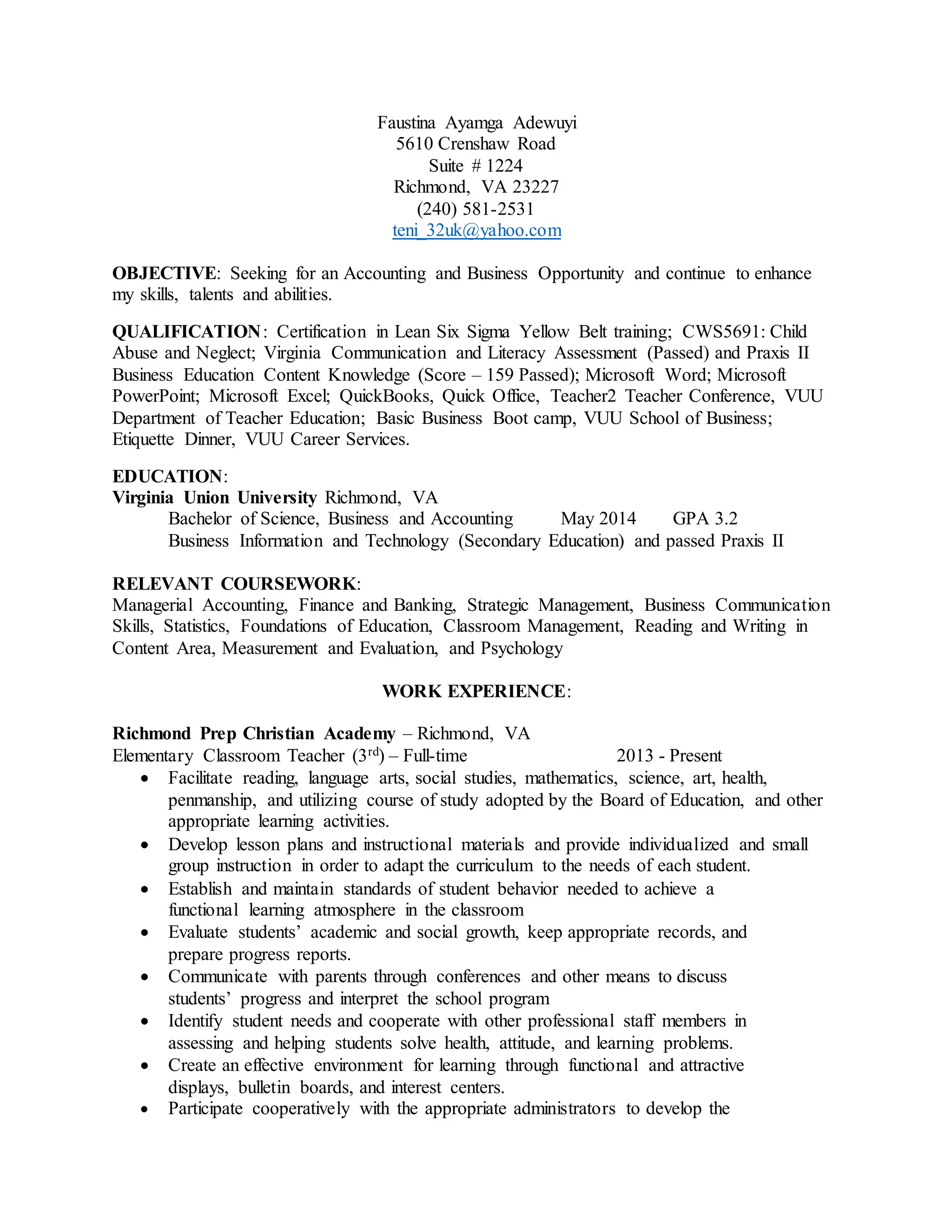 Faustina Ayamga Resume2016 | DOCX