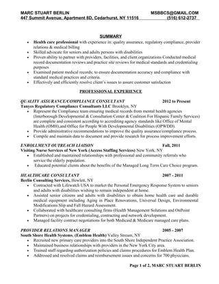 Marc S Berlin Health Care Resume | DOC