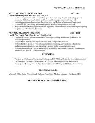 Marc S Berlin Health Care Resume | DOC