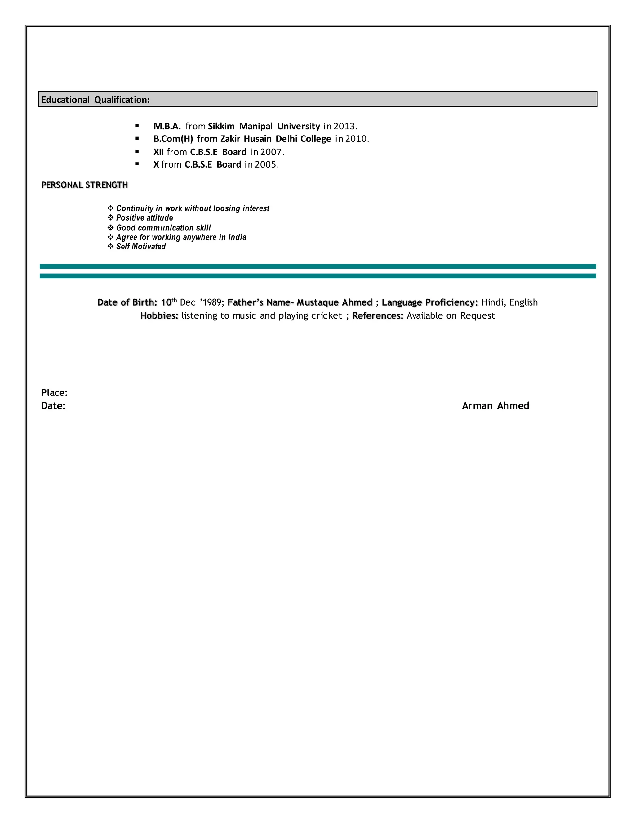 Resume (Arman Ahmed) | DOCX