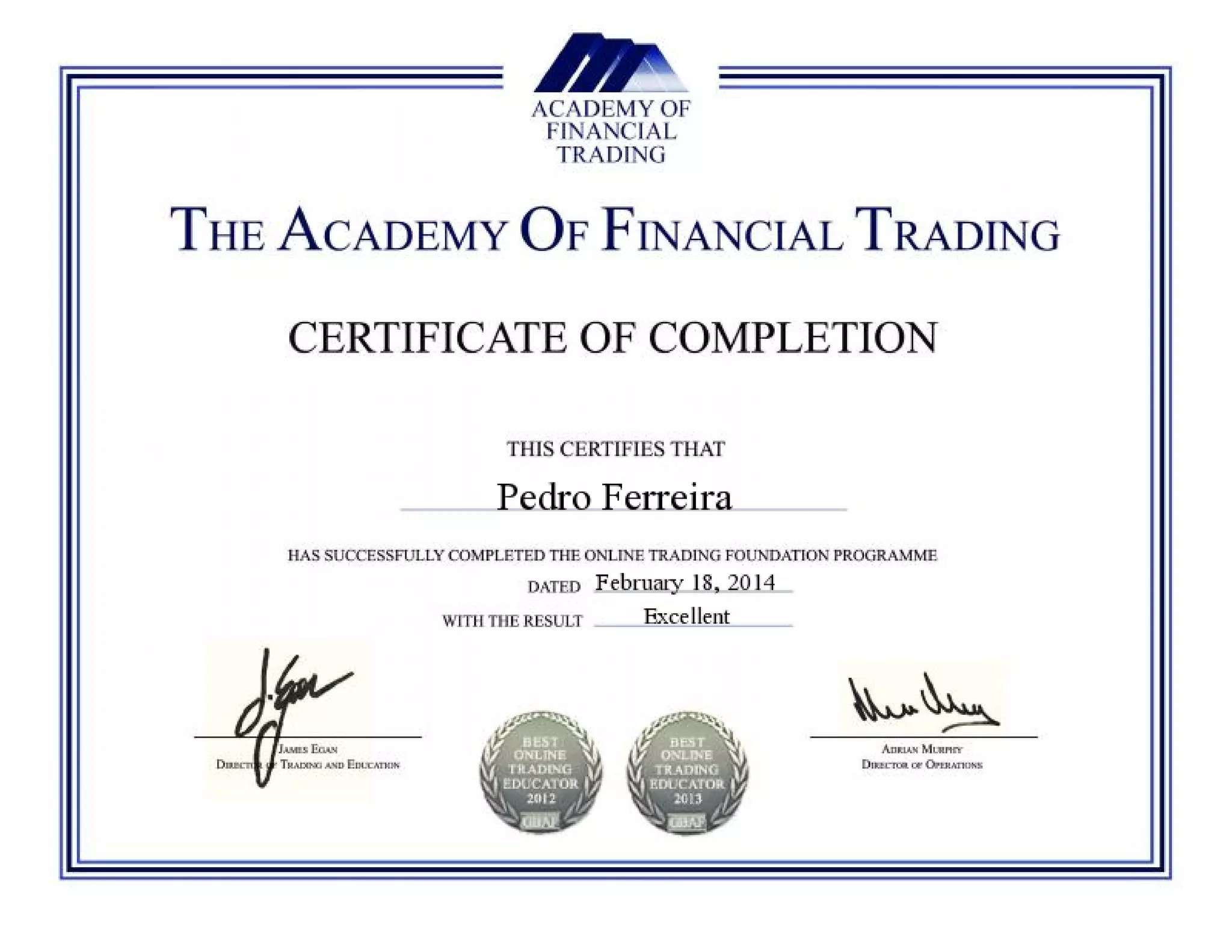 Academy of Financial Trading - Certificate | PPT