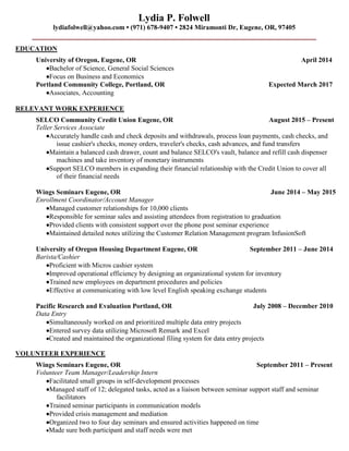 Lydia Folwell Resume | PDF | Business Banking & Finance | Business