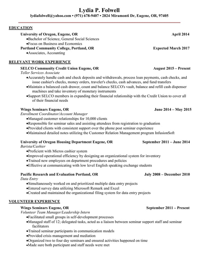 Lydia Folwell Resume | PDF | Business Banking & Finance | Business