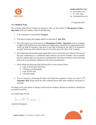 Offer Letter_Shubham Tyagi _DTU | PDF