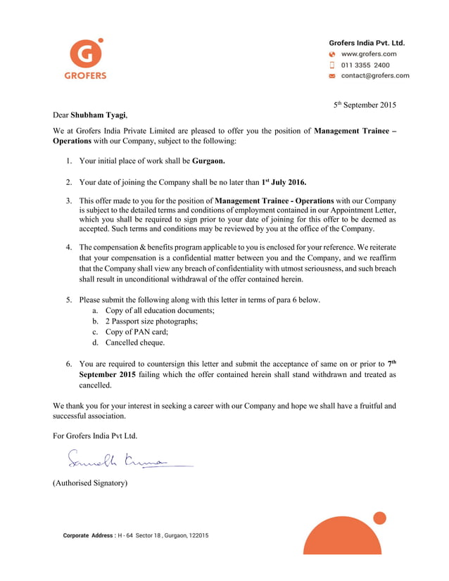 Offer Letter_Shubham Tyagi _DTU | PDF | Business | Business and Finance