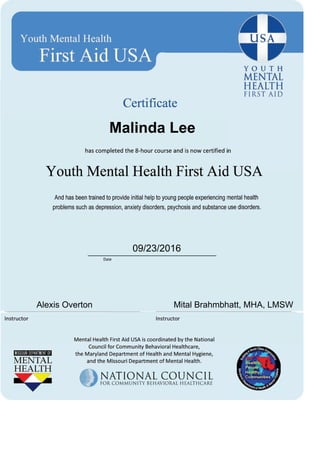MHFA Certificate | PDF