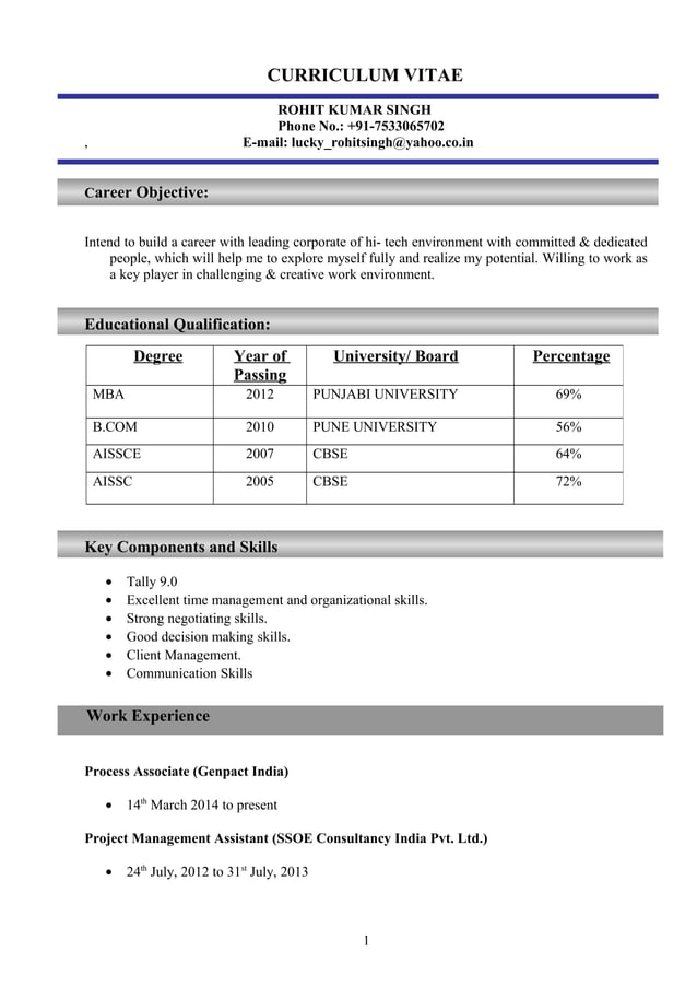 Rohit CV | DOC | Business Administration | Business