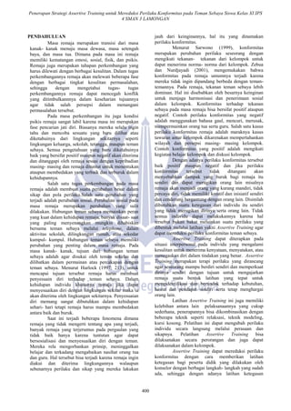 PENERAPAN STRATEGI ASSERTIVE TRAINING UNTUK MEREDUKSI PERILAKU KONFORMITAS PADA TEMAN SEBAYA ...