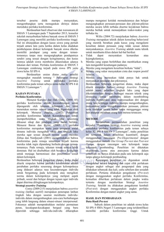 PENERAPAN STRATEGI ASSERTIVE TRAINING UNTUK MEREDUKSI PERILAKU KONFORMITAS PADA TEMAN SEBAYA ...