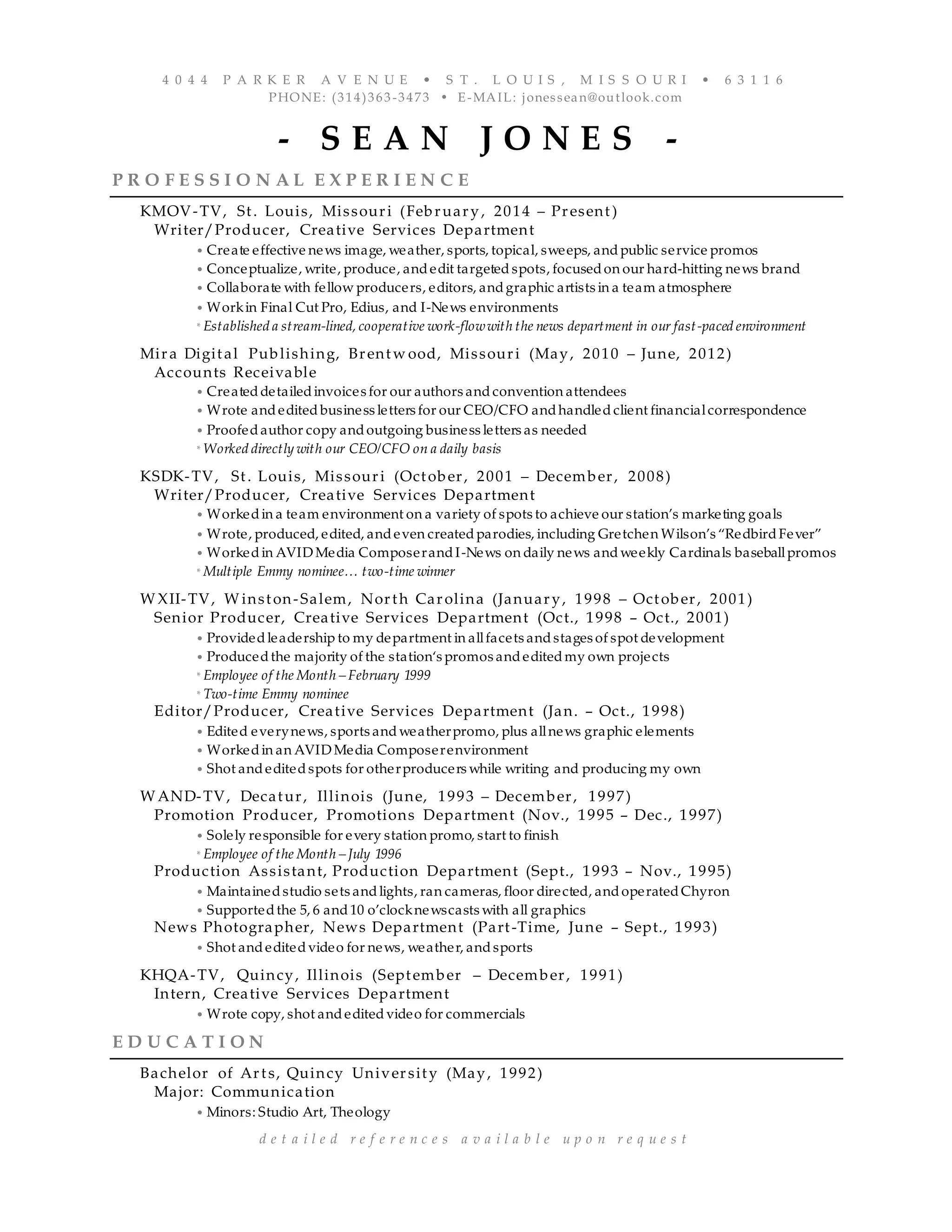 Sean Jones Resume 2016 Alt | PDF