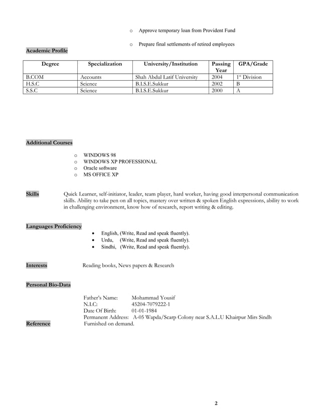 ibrar cv | DOC | Business Accounting & Finance | Business