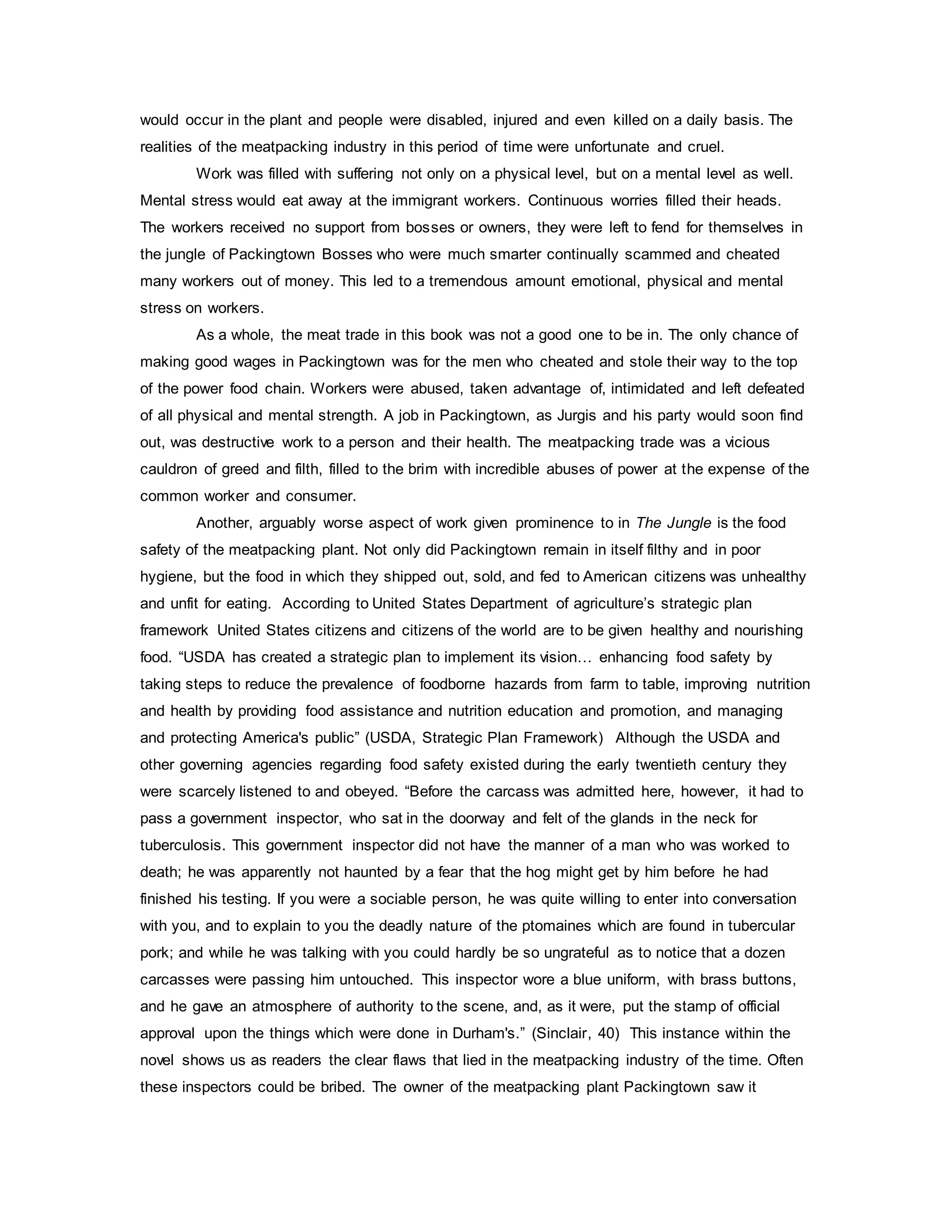 In Upton Sinclair’s 1906 novel The Jungle | DOCX