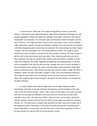 In Upton Sinclair’s 1906 novel The Jungle | PDF