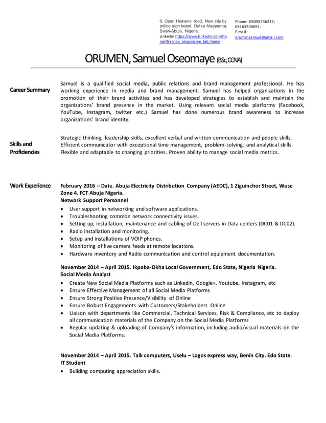 Orumen Samuel Resume | PDF