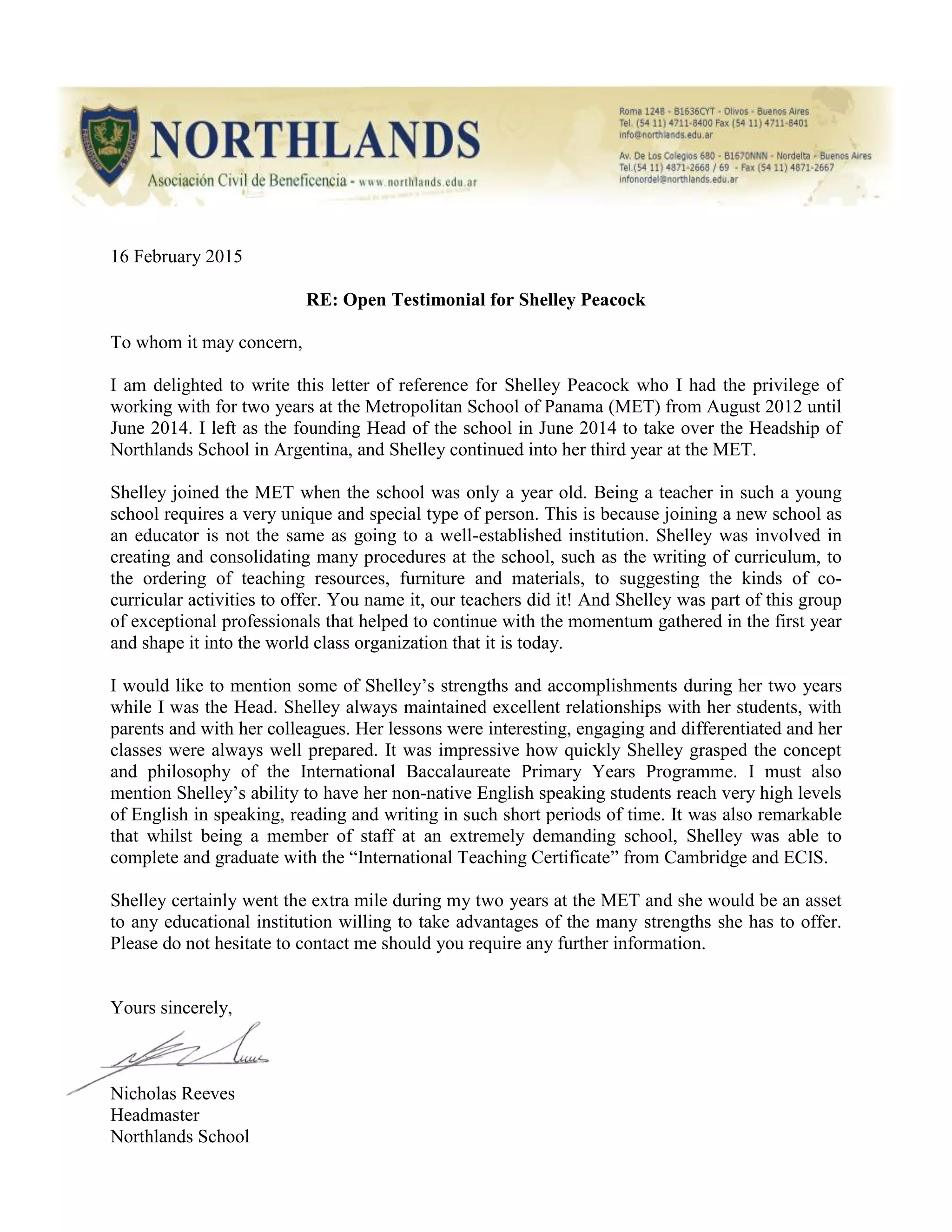 Shelley Peacock - Open Testimonial | PDF